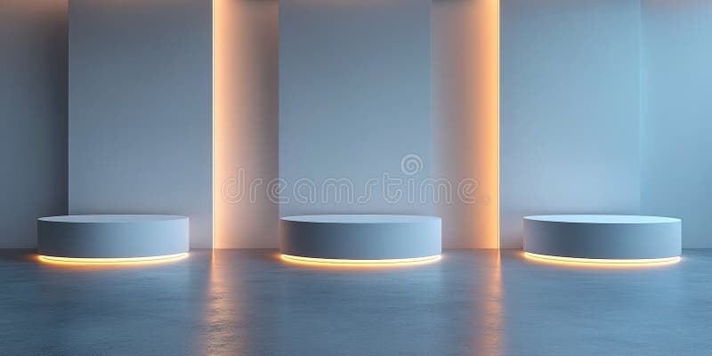 Modern Display Platform with Soft Glowing Lights in an Empty Exhibition ...