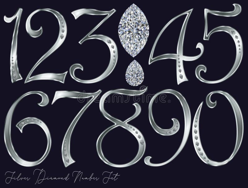 Silver Diamond Number Set stock image. Illustration of alphabet - 344202479