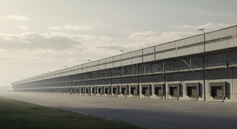 Modern Distribution Center Exterior Long Shot of a Large Modern ...