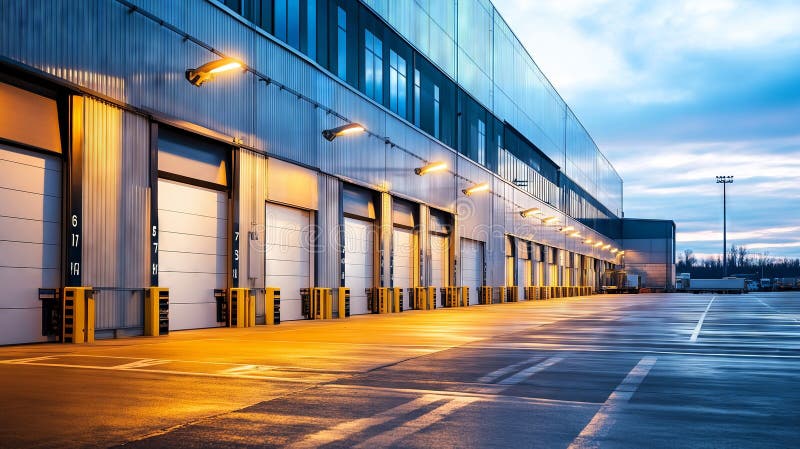 Rows of Loading Docks on a Modern Distribution Warehouse Building at ...