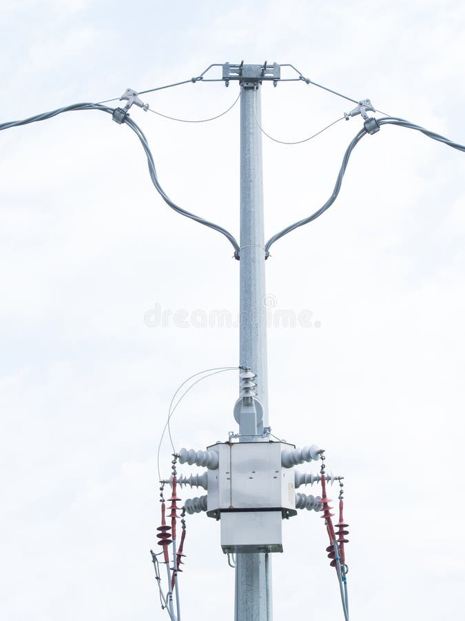 Modern Distribution Transformer on a High Voltage Electric Pole Stock ...