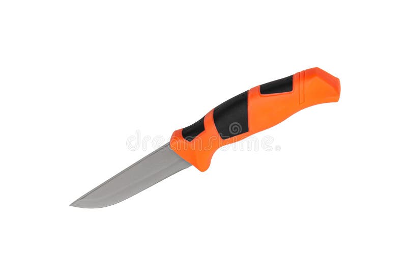 Modern Diving Knife with Silver Blade and Orange Rubber Handle. Steel ...