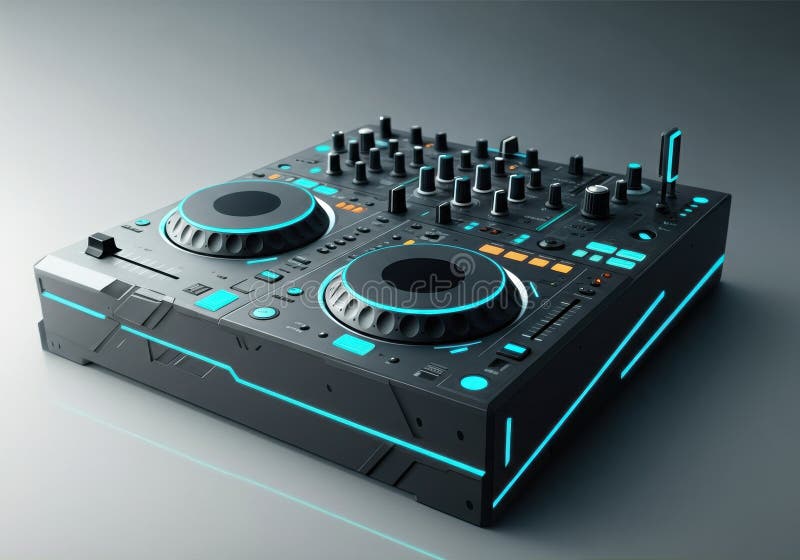 Modern DJ Controller with Vibrant Blue LED Lights and Sleek Design ...
