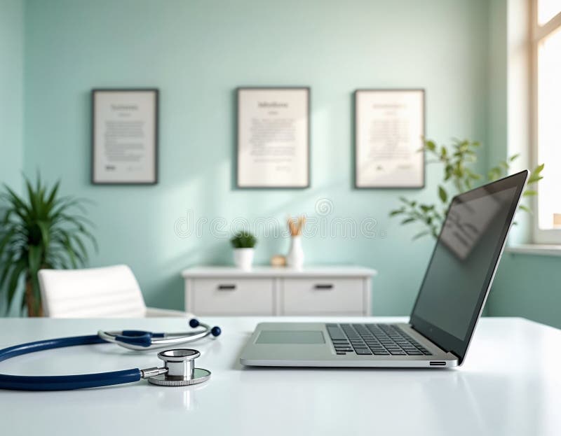 Modern Doctor S Office Features a Laptop and Stethoscope on a Clean ...