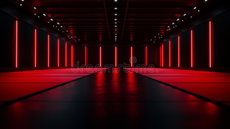 Modern Dojo Interior Featuring Red Tatami Mats and Illuminated Walls ...