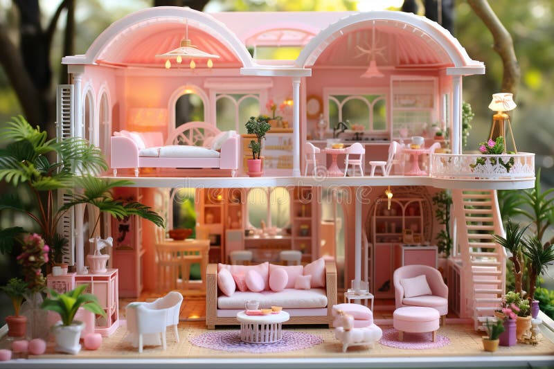 Modern Dollhouse with Pink Interior. Generated by Artificial ...