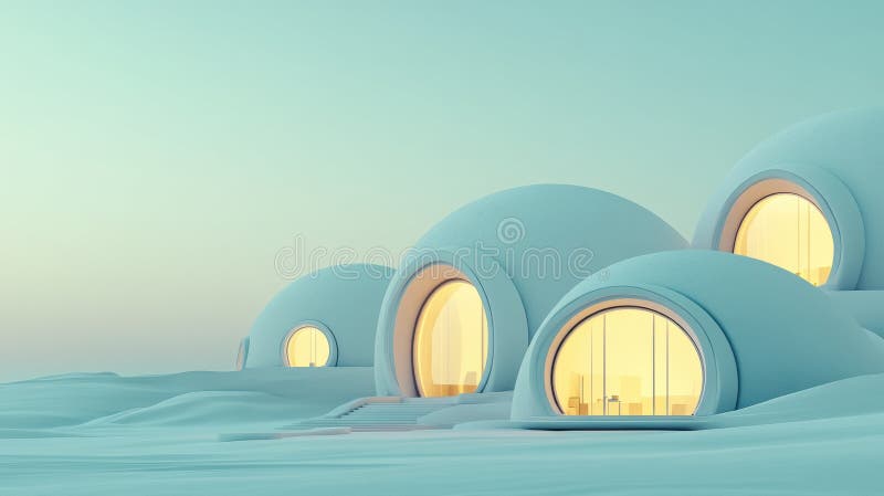 Futuristic Dome Homes with Glowing Windows in a Serene, Pastel ...
