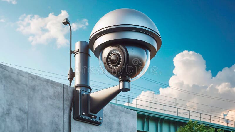 Modern Dome Type CCTV Camera Isolated on Sky Background. Generated AI Stock Illustration ...