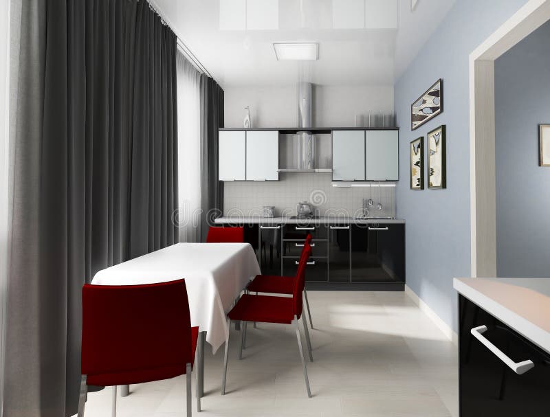 Modern domestic Kitchen stock illustration. Illustration of bright ...