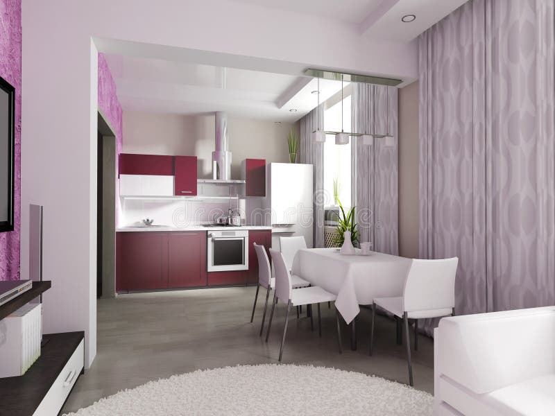 Modern domestic Kitchen stock illustration. Illustration of bright ...