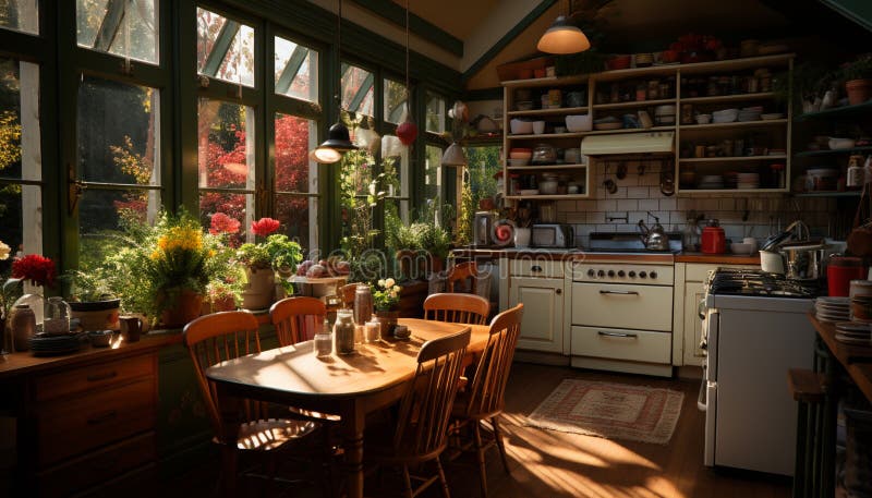 Modern Domestic Room with Elegant Table and Chairs Generated by AI ...