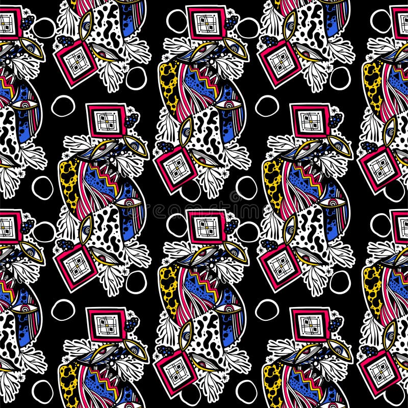 Doodle Psychedelische Trippy-Augen Nahtloses Muster Im Hippie- Oder ...