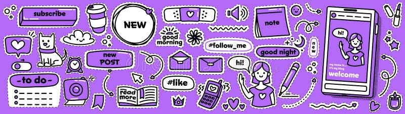 Modern Doodle Stickers For Social Media Vector Collection Cutest