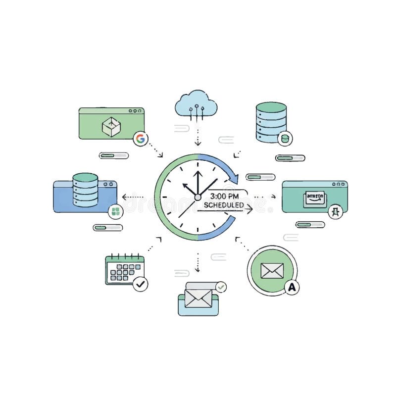Automated Workflow Schedule Concept Vector Illustration Data Flow Orchestration Cloud Computing ...