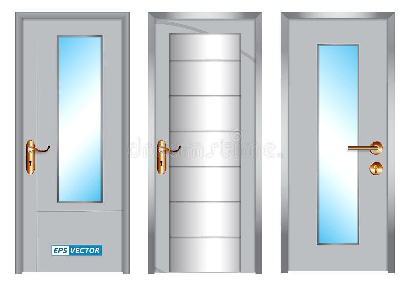 Set of Realistic Modern White Door or Minimalist Modern Entrance Door ...