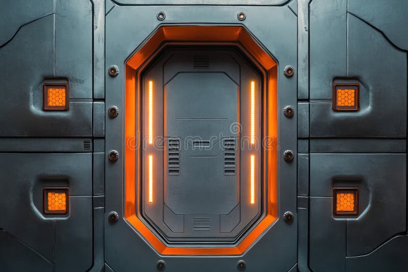 A Modern Door with Bright Orange Lighting in a Sleek, High-tech Room ...