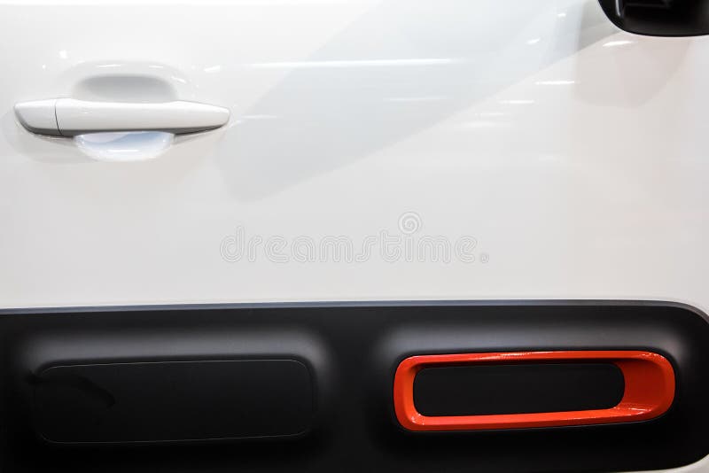 Modern Door Handle of a Green Car Stock Photo - Image of automobile ...