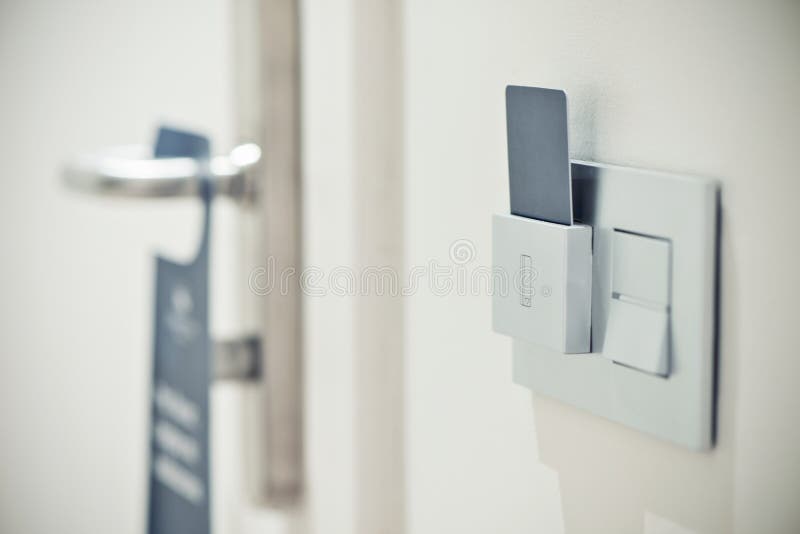 Modern Door Room with Card Key in Hotel Room Stock Photo - Image of ...