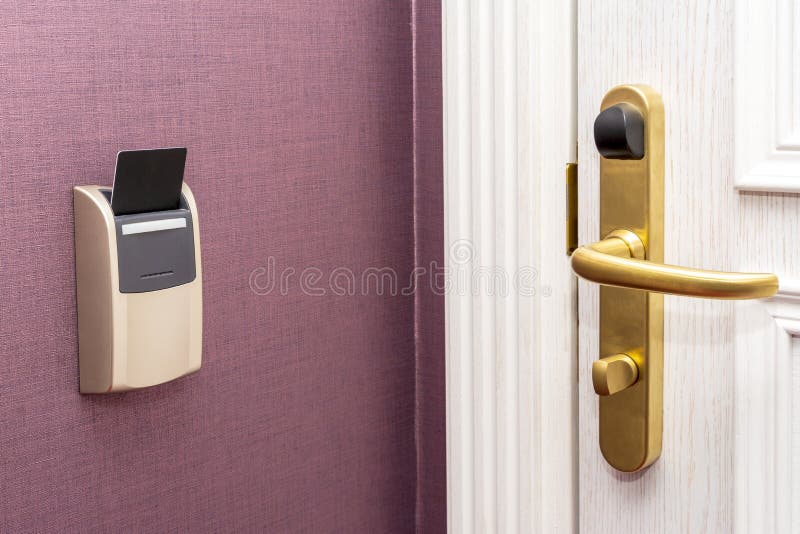 Modern Door Room with Card Key in Hotel Room Stock Image - Image of ...