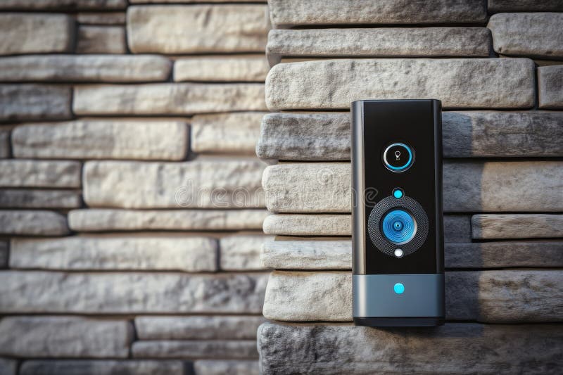 Modern Doorbell Camera Installed on a Stone Wall Enhances Home Security ...