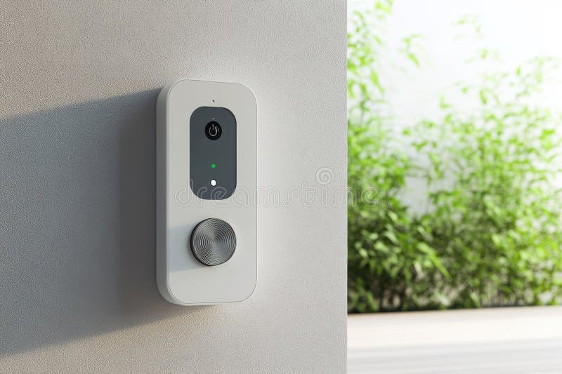 Modern Doorbell Device Installed on a Wall with a Green Indicator Light ...