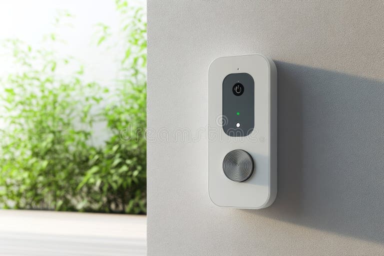 Modern Doorbell Device Installed on a Wall with a Green Indicator Light ...