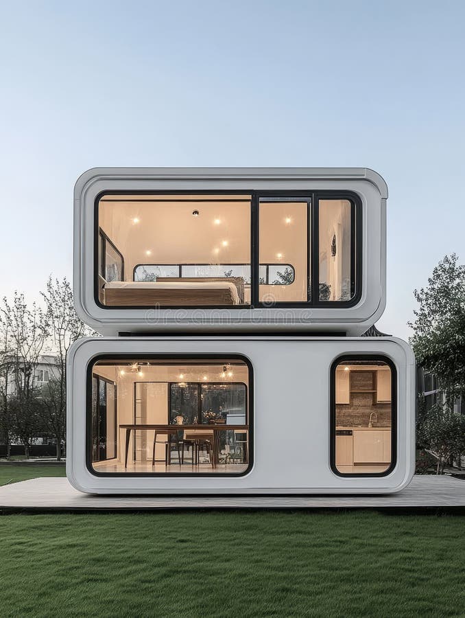 Modern Double-decker Container House with Glass Windows and Sleek ...