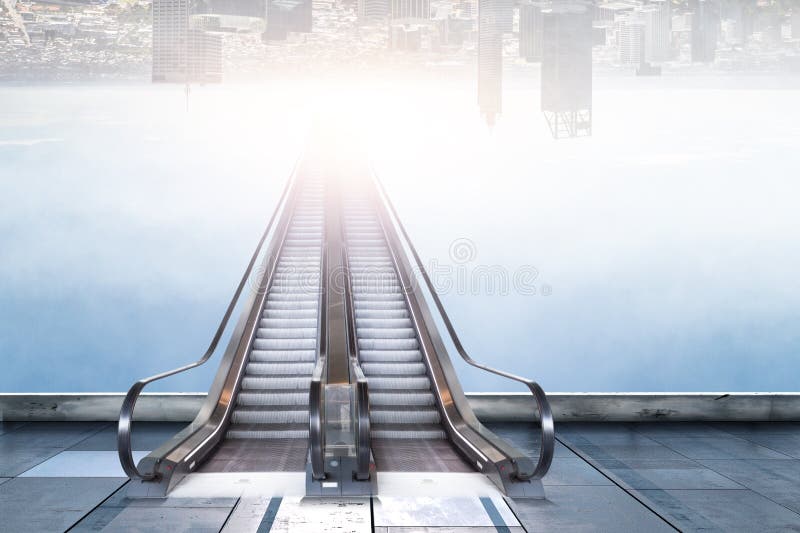 Double Escalator To Sunny Sky Stock Photo - Image of step, lader: 147689694