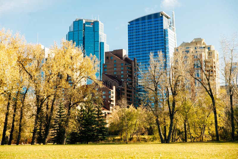 Modern Downtown View Taken from Near by Park. Calgary, Canada - October ...