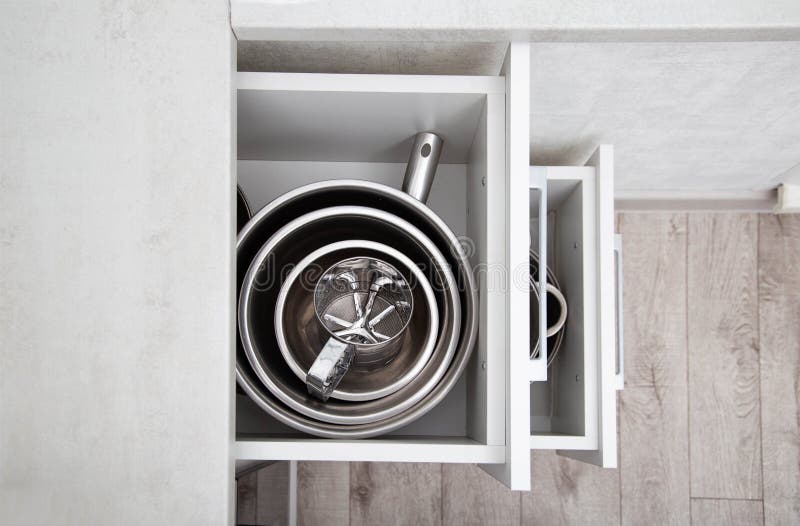 Modern Drawers in the Kitchen for Storing Utensils. Kitchen Making ...
