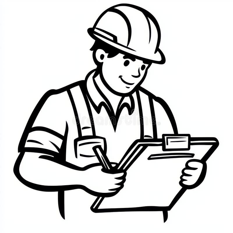 A Modern Drawing of a Civil Engineer with a Checklist and an Isolated ...