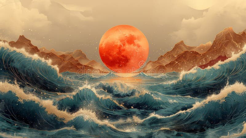 Modern Drawing of Hand Drawn Wave Elements with Gold Line Pattern in ...