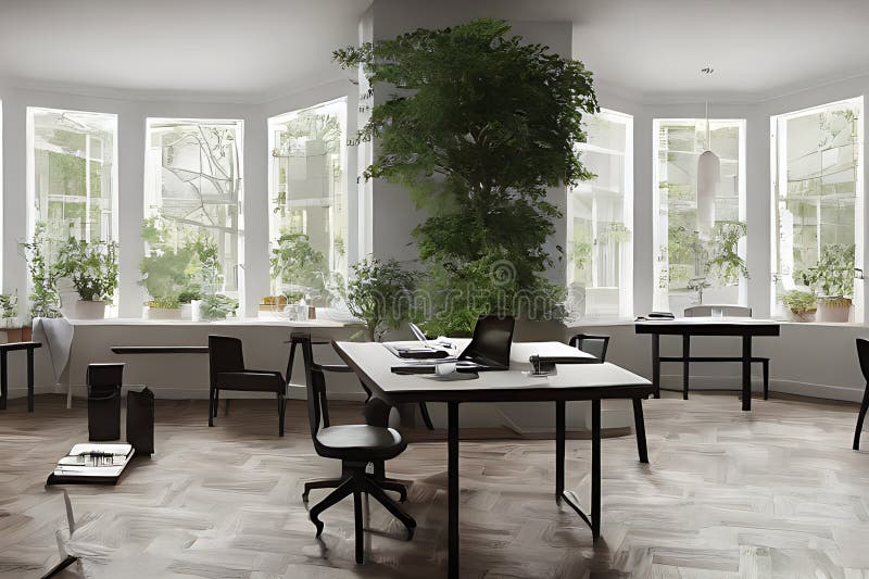 Modern Drawing Room with White Background and Plants Big Windows and ...