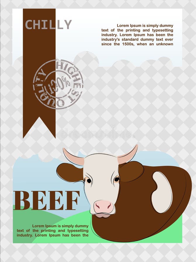 Modern Drawn Beef Meat Label Packaging Design. on a Transparent ...