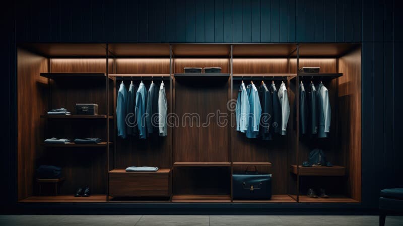 Modern Dressing Room for Men. Modern Wardrobe with Stylish Clothes ...