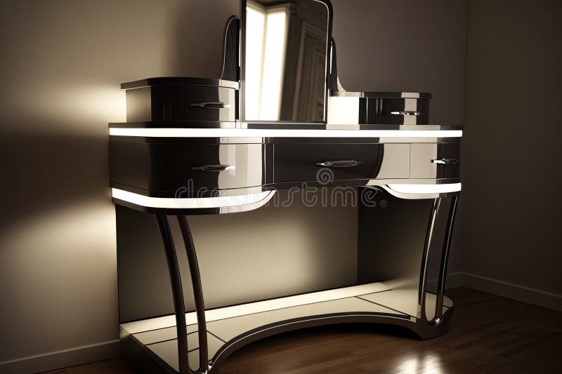 Modern Dressing Table with Sleek Lines, Chrome Touches and Built-in ...