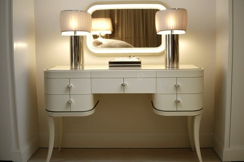 Modern Dressing Table with Sleek Lines, Chrome Touches and Built-in ...