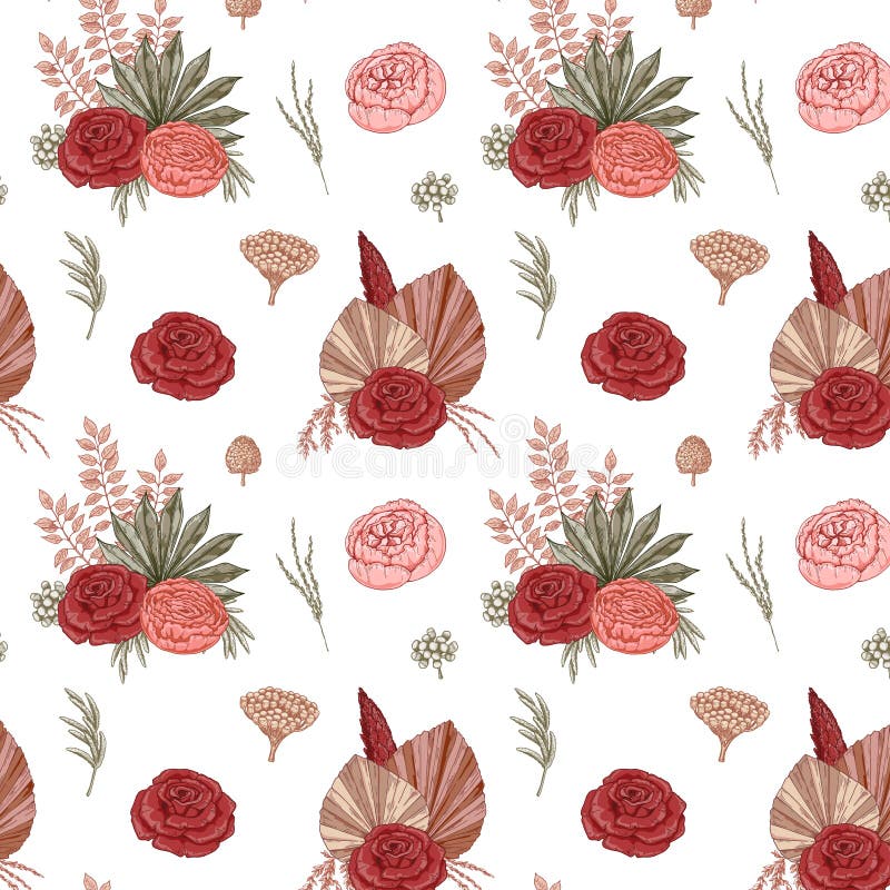 Modern Dried Flowers Seamless Pattern. Boho Design Stock Illustration ...