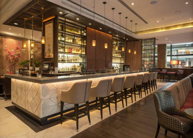 Modern Drinking Bar Design Stylish Bar Counter Luxurious Seating and ...