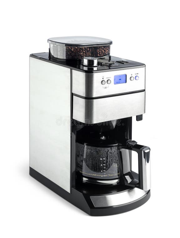 Modern Drip Coffee Maker with Built-in Grinder, Isolated on White ...