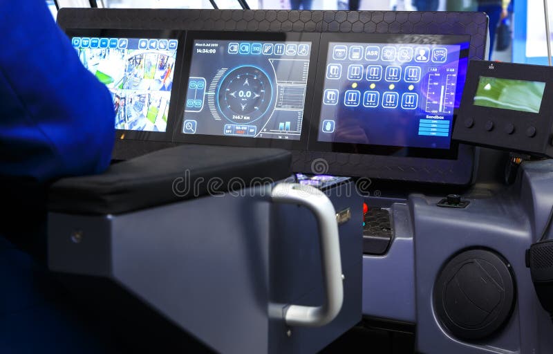 Modern Driver`s Cab of Tram Display To Control the Depth of Field Blur ...