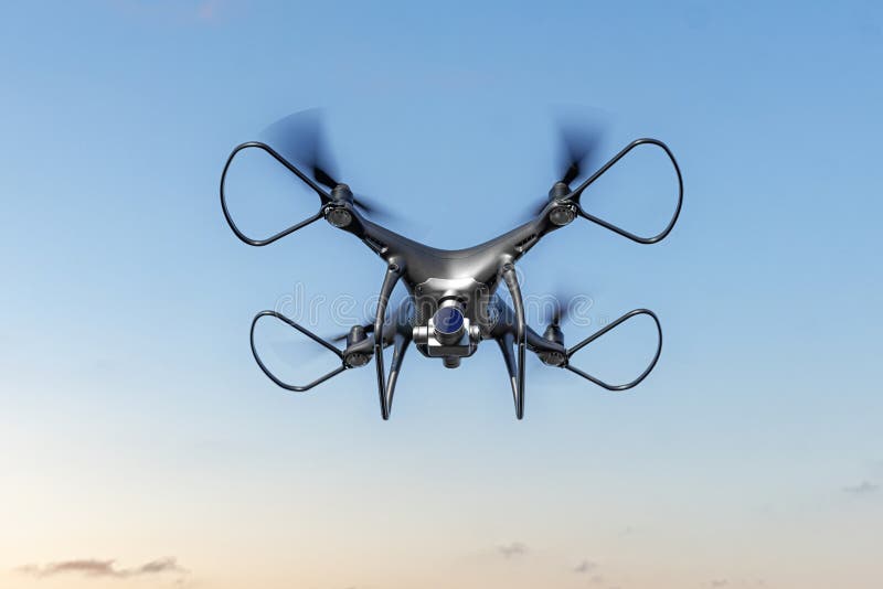 A Black Modern Drone Flies in the Sky. Stock Image - Image of cinematic ...