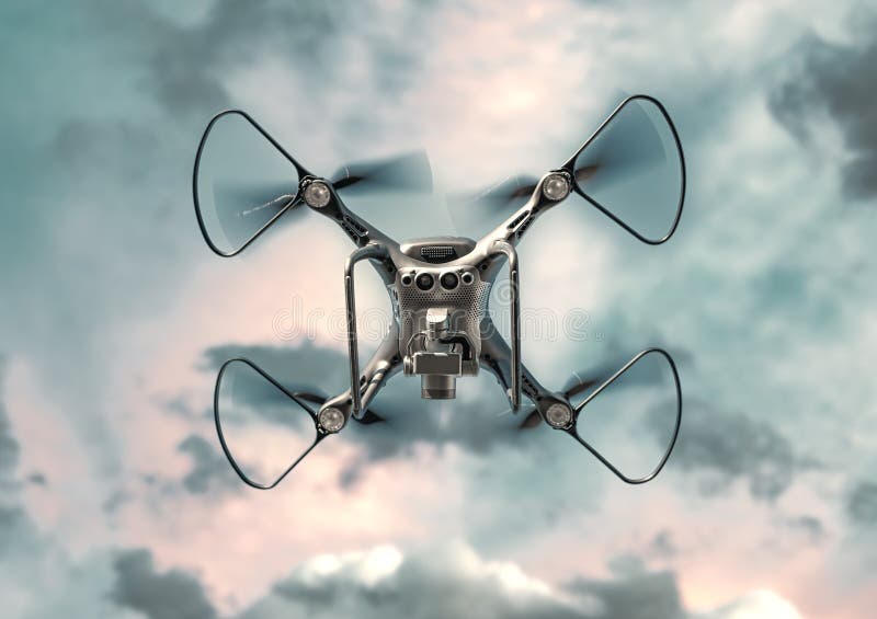 A Black Modern Drone Flies in the Sky. Stock Photo - Image of remote ...
