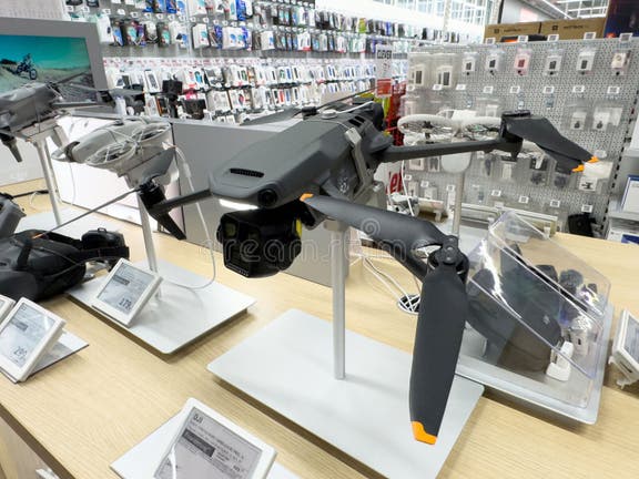 Modern Drone Display in Electronics Store with Advanced Features and ...
