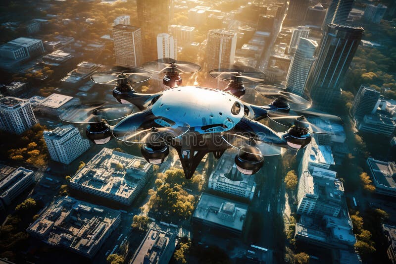 Modern Drone Flying High Above the Sky Stock Illustration ...