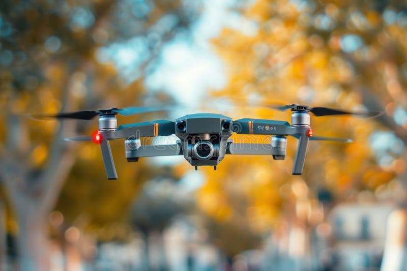 A Modern Drone with a High-resolution Camera is Flying Against a ...