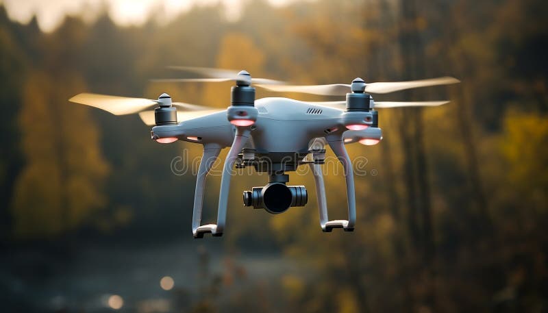Modern Drone Hovering Mid Air Captures Aerial View with Wireless ...