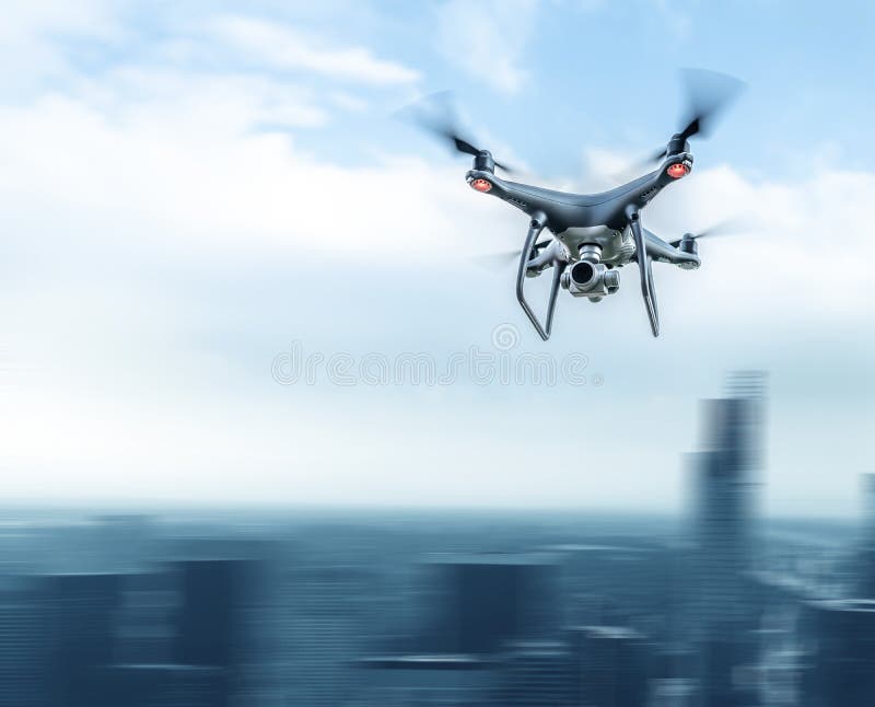 A Modern Drone in the Sky Over a Large City. Stock Photo - Image of ...