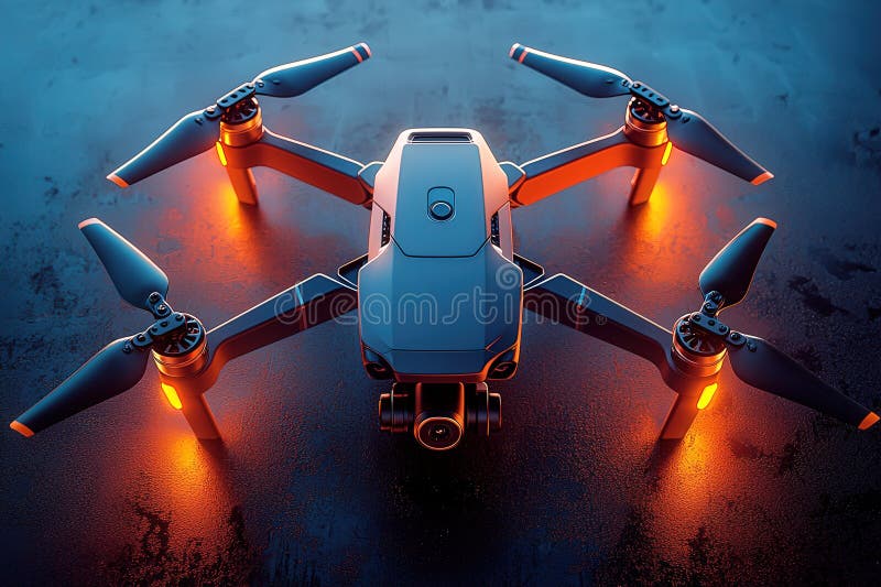High-tech Drone with Glowing Lights Positioned on a Dark Surface Stock ...