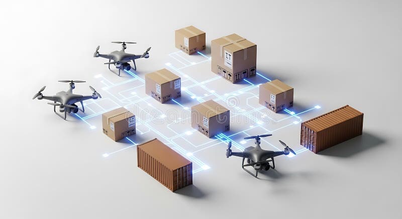 Smart Drone Delivery Network for Modern Logistics Stock Image - Image of cardboard, data: 417851087